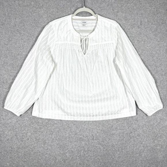 J. Crew | Tops | J Crew Top Women Xxl Clip Dot Split Neck Blouse White ...